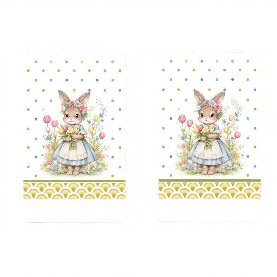 2pcs Color 7 Pastel Multicolor Rabbit Print Kitchen Towels, Flat 2D ...