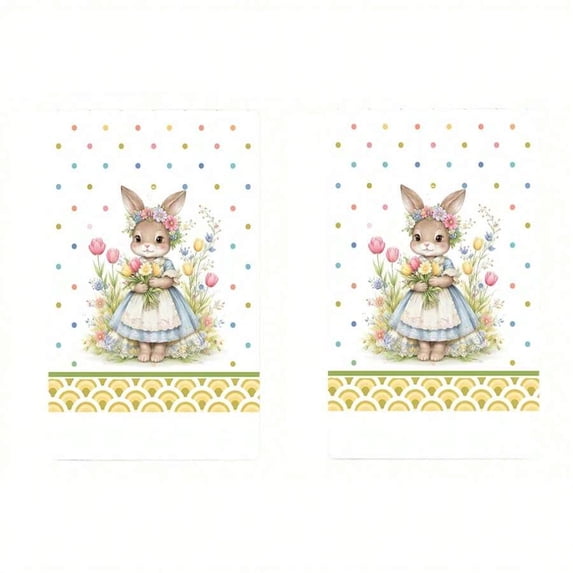 2pcs Color 7 Pastel Multicolor Rabbit Print Kitchen Towels, Flat 2D ...