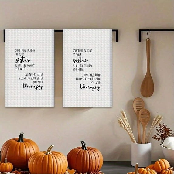2pcs Color 8 White Sister Therapy Quote Kitchen Towels - Waffle Weave ...