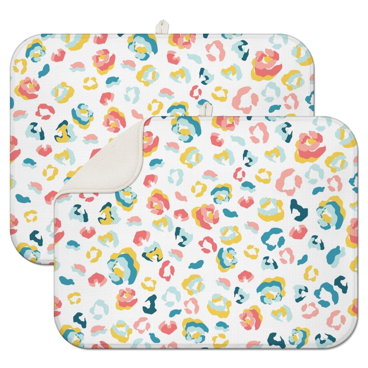 2pcs Colorful Leopard Print Dish Drying Mat Thick 3-Layer Microfiber ...