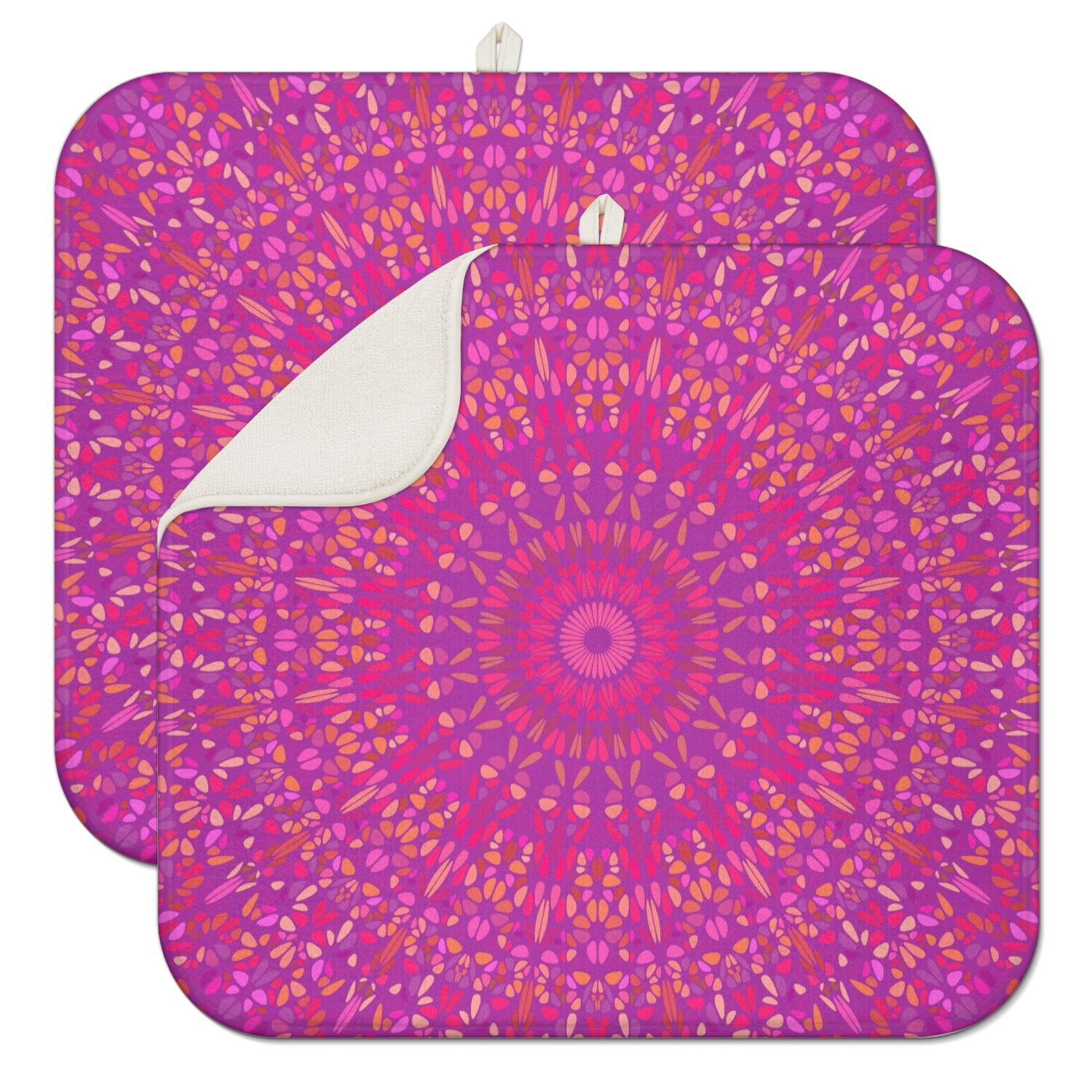 2pcs Colorful Mandala Dish Drying Mat, Thick 3-Layer Absorbent ...