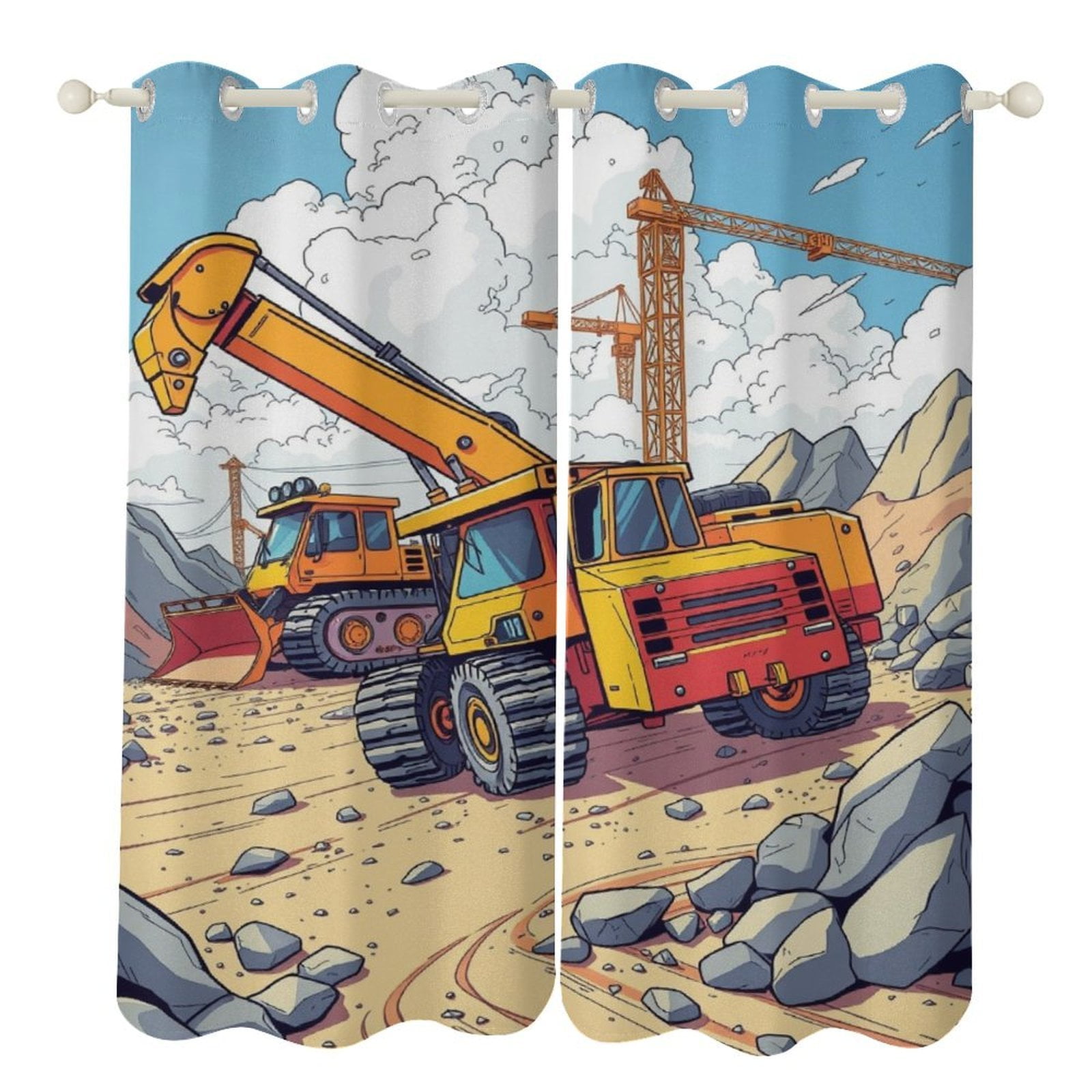2pcs Construction Site Machines Curtains For Living Room Grommet Top ...