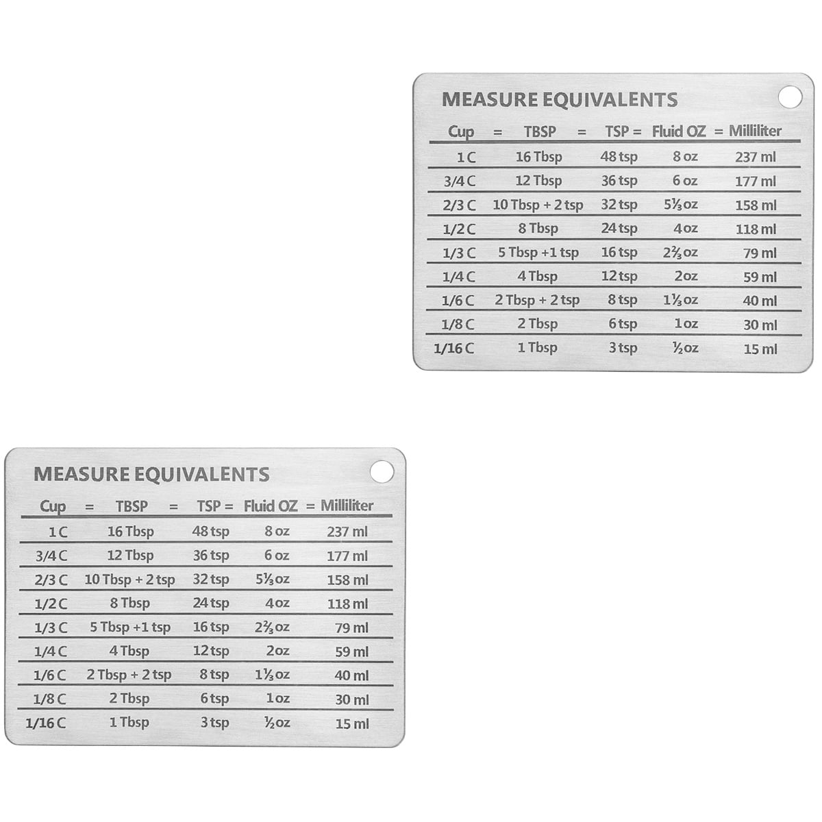 2pcs Cooking Measure Equivalents Conversion Chart Kitchen Conversion ...
