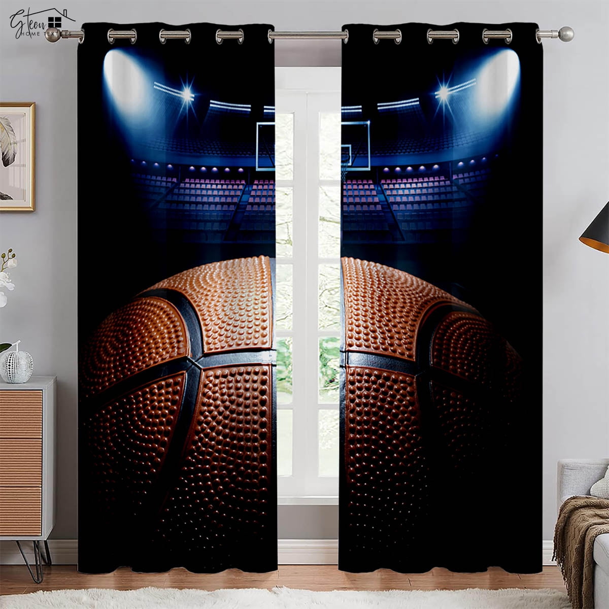 2pcs Cool Basketball 3D Printed Curtains Slam Dunk Competition Living ...
