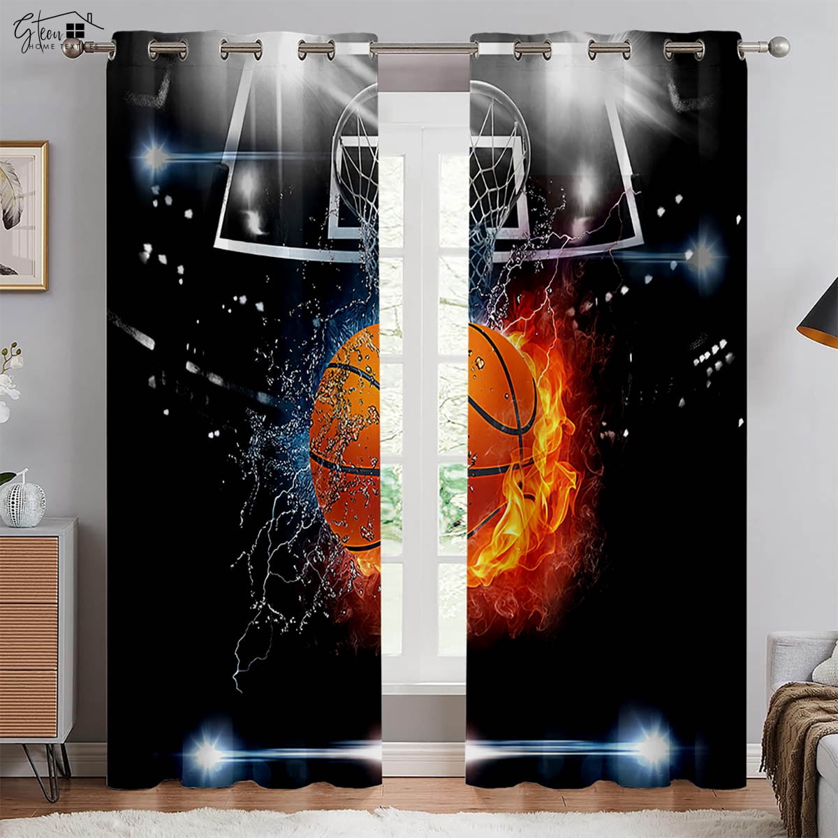 2pcs Cool Basketball 3D Printed Curtains Slam Dunk Competition Living ...