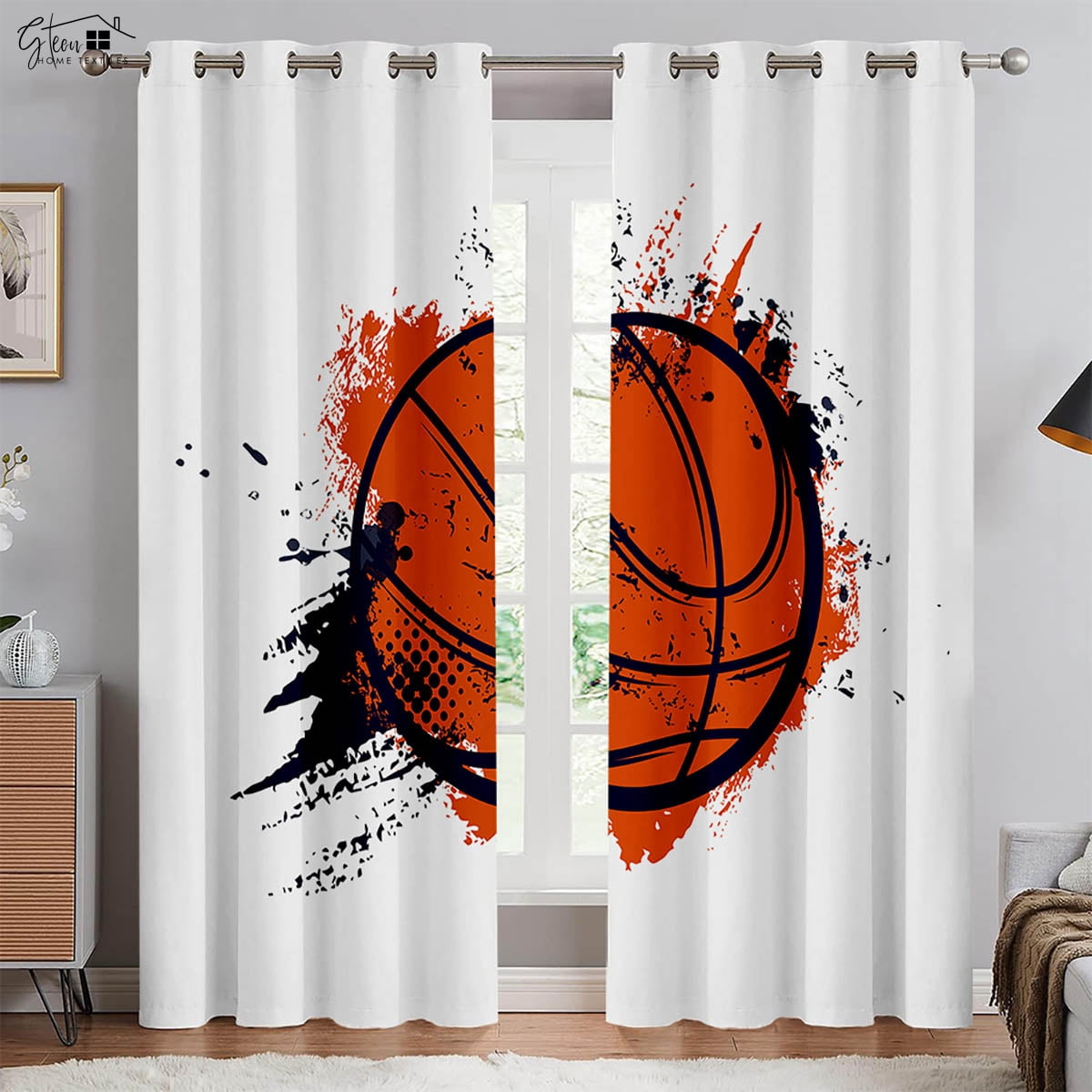 2pcs Cool Basketball 3D Printed Curtains Slam Dunk Competition Living ...