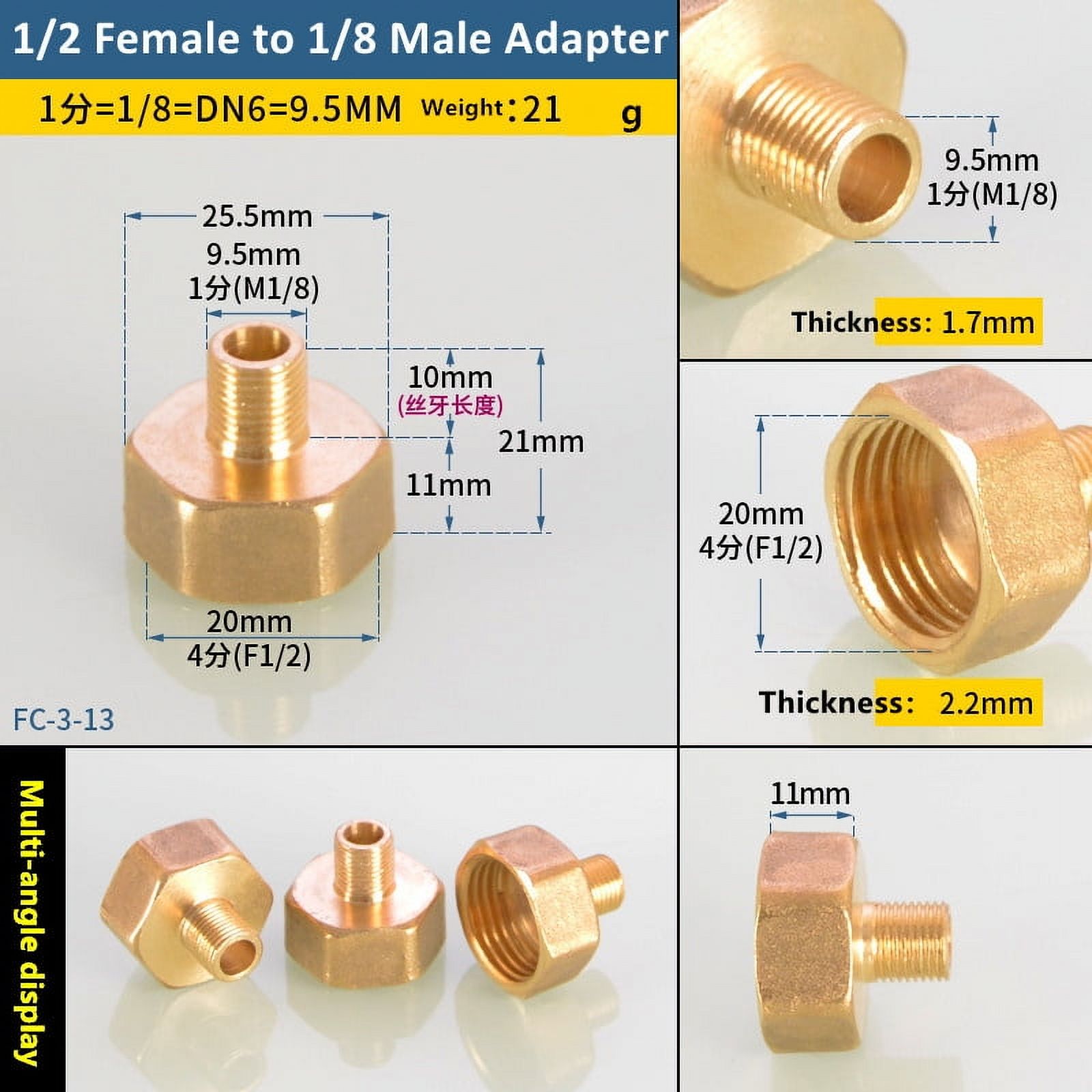 2pcs Copper M/F 1/2" 3/4" 1"BSP 14X1.5 Male to Female Threaded Brass Coupler Adapter Brass Pipe ...