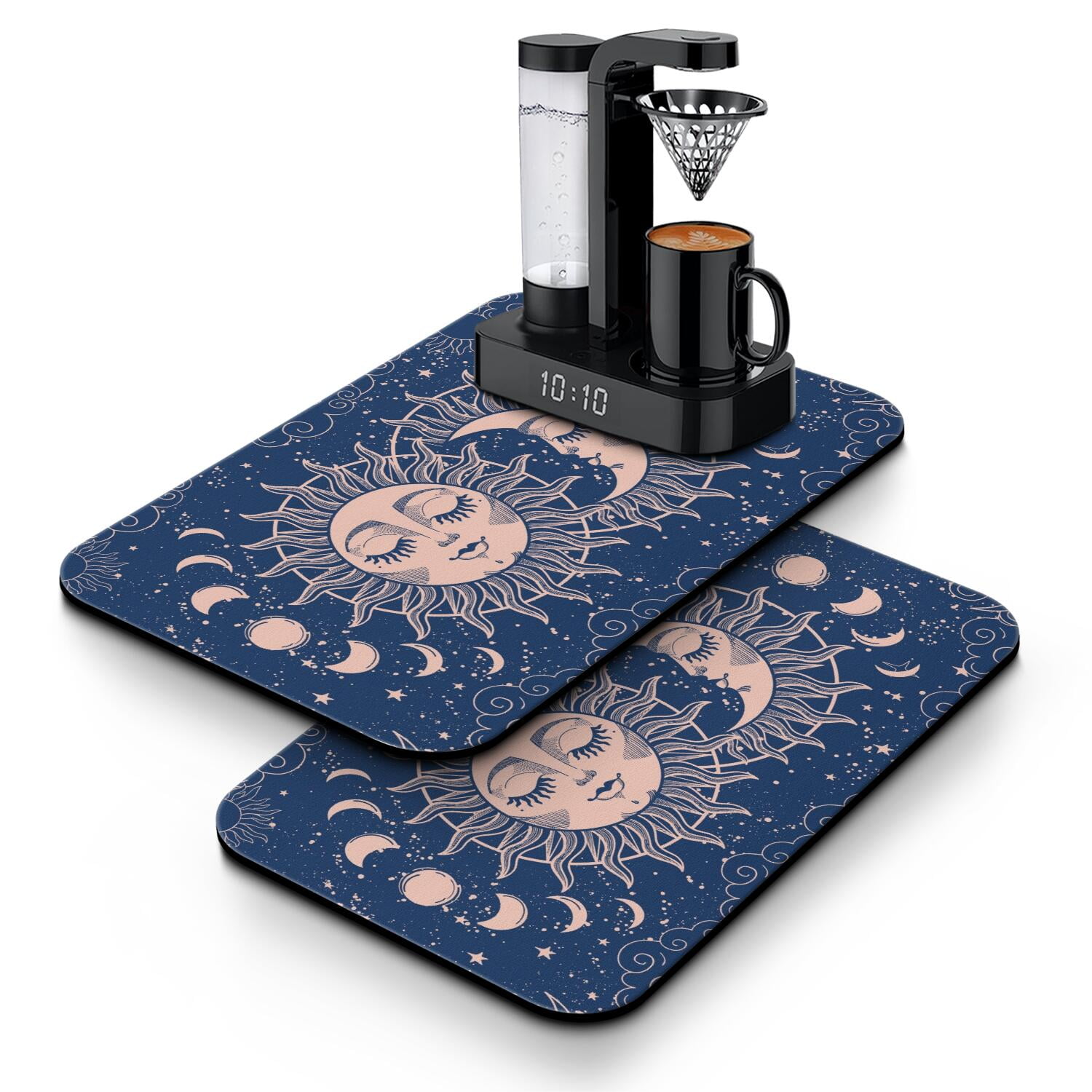2pcs Cosmic Aesthetic Coffee Maker Mat - Star and Moon Print Absorbent Kitchen Mat, Spiritual ...