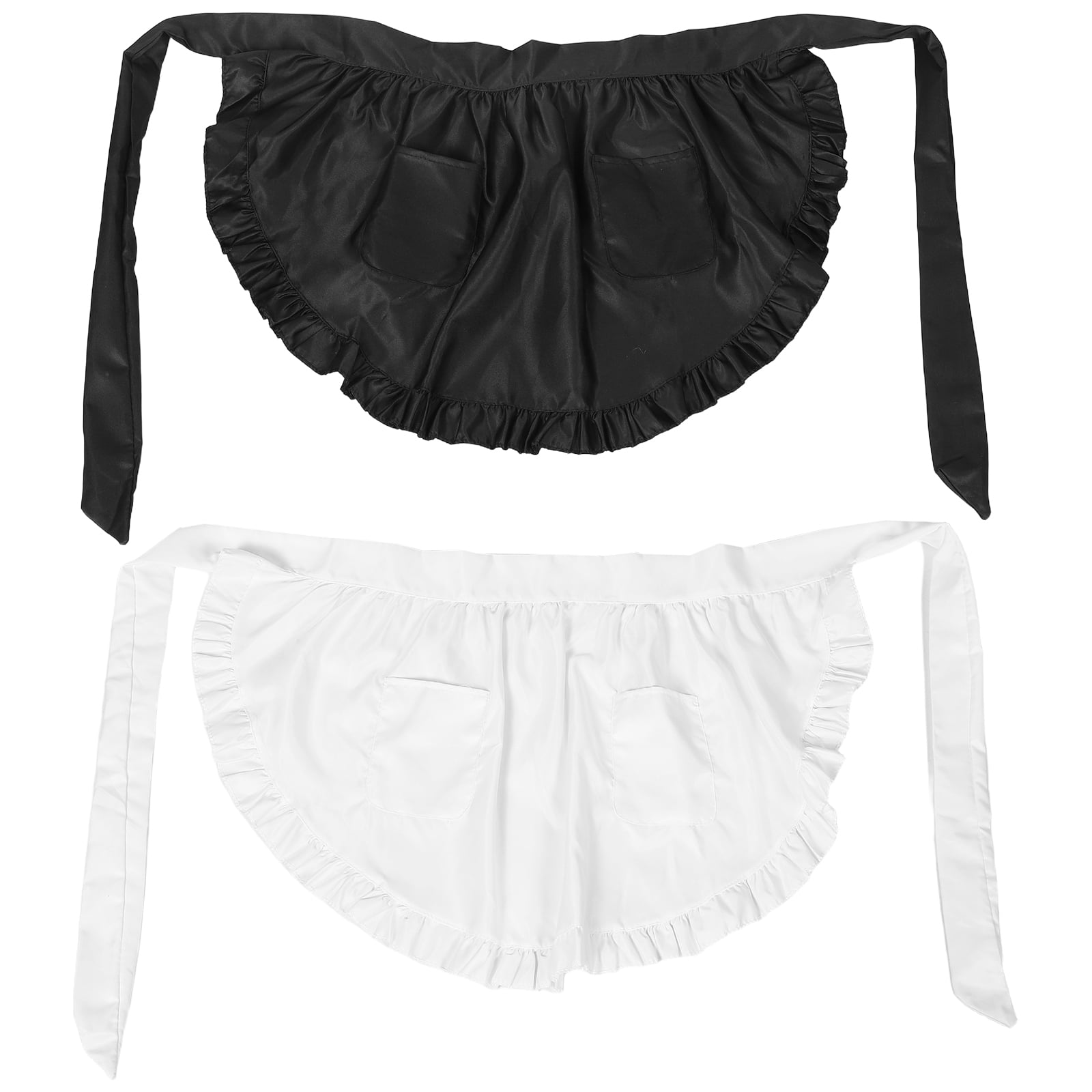 2pcs Cosplay Kitchen Apron Cute Ruffled Half Waist Aprons With Pockets ...
