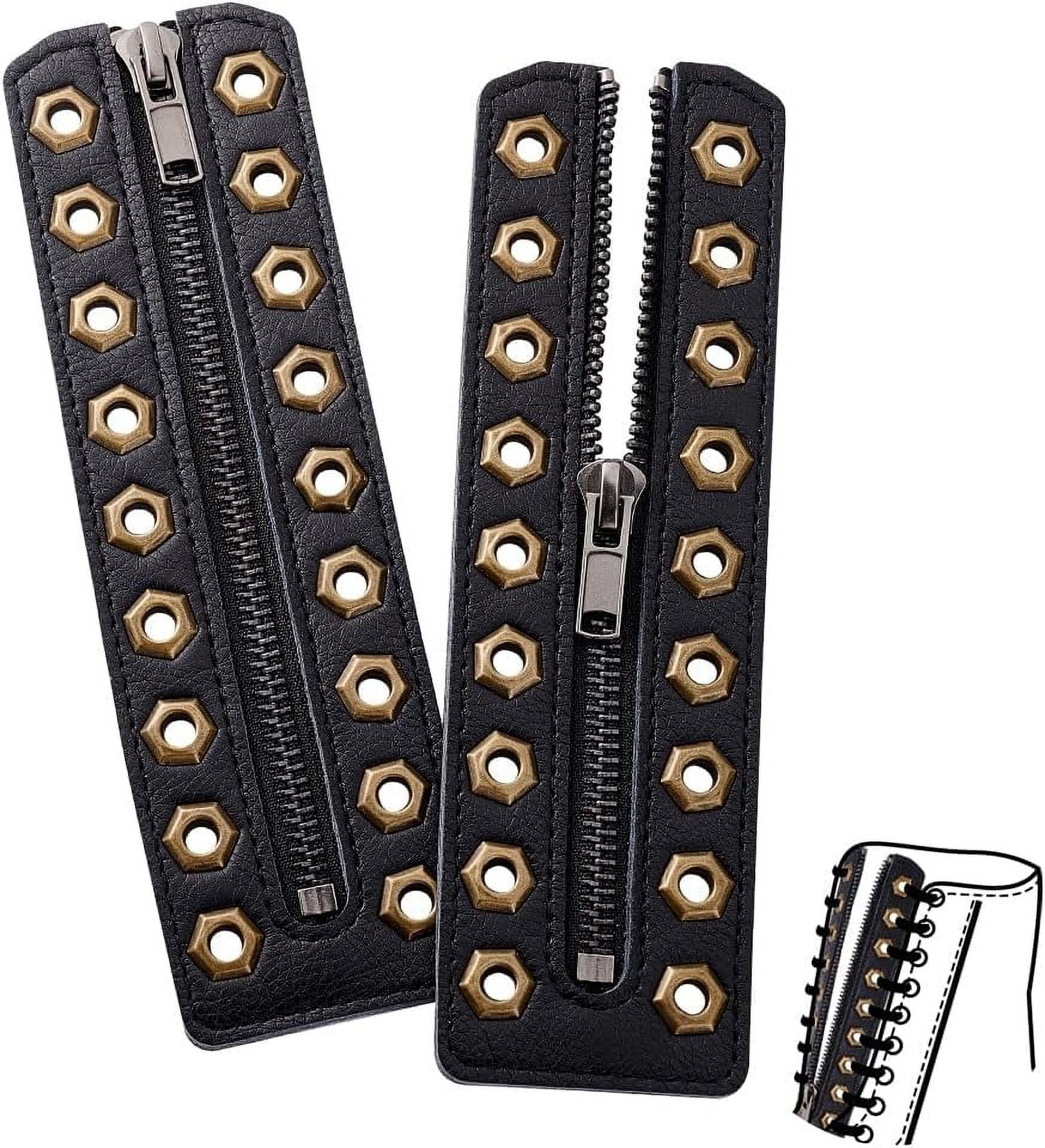2pcs Cowhide Leather Lace-in Boot Zipper Inserts 6.8 x 2 Inch Eyelets ...