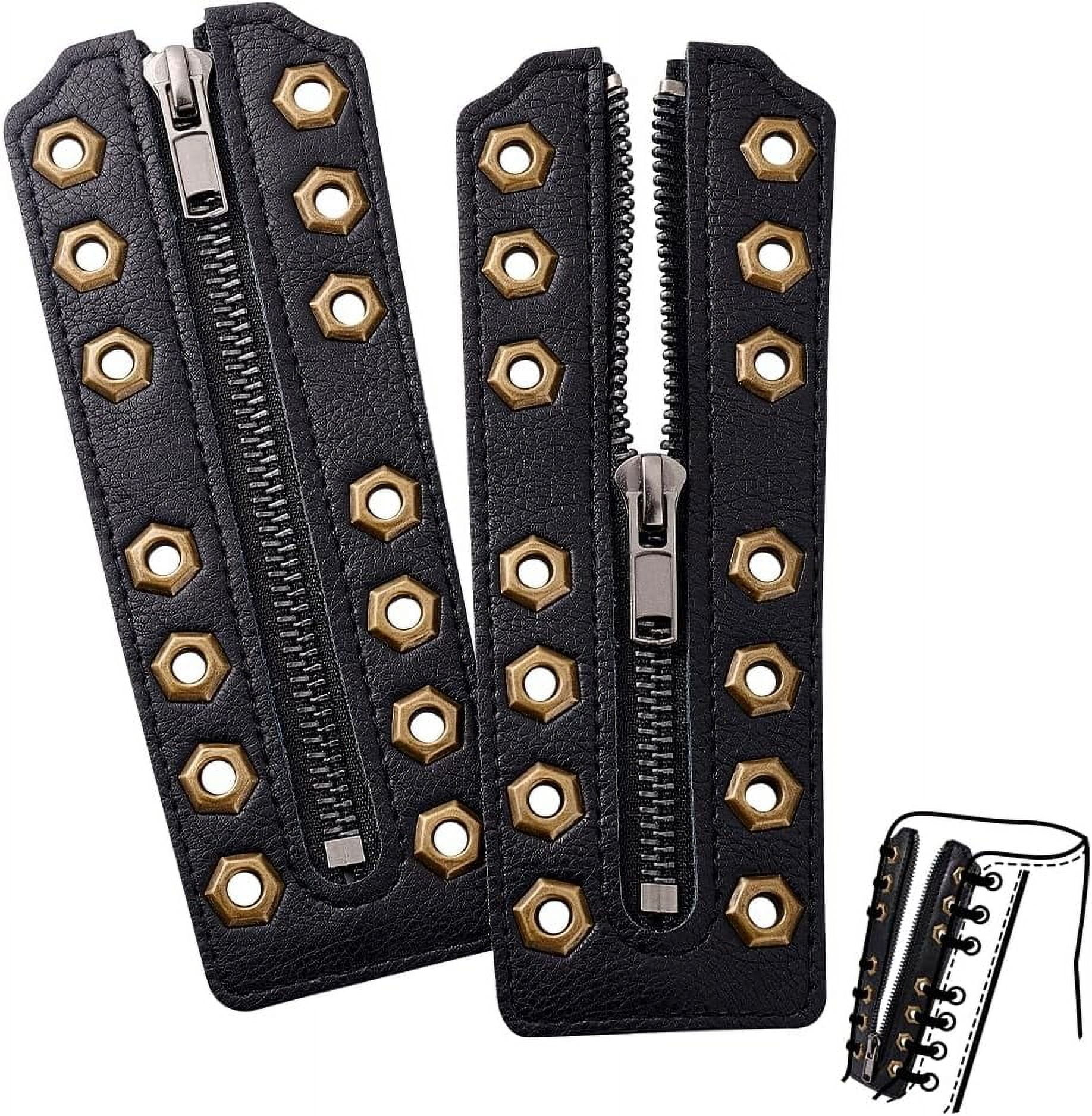 2pcs Cowhide Leather Zipper Inserts 6.3 x 2.2 Inch Black Eyelets With 7 ...