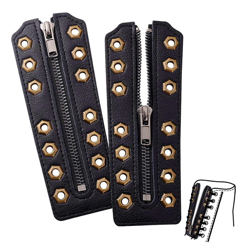 2pcs Cowhide Leather Zipper Inserts 6.3 x 2.2 Inch Black Eyelets With 7 ...