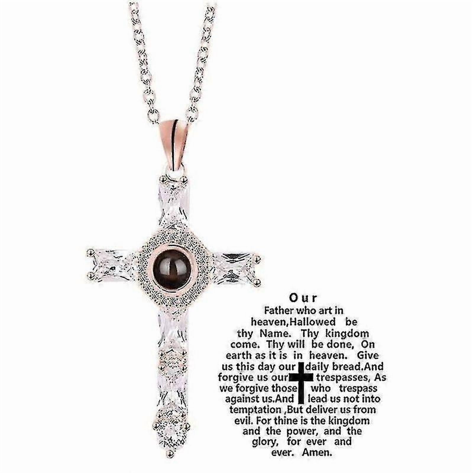 2pcs Cross Projection Necklace Choker Crystal Cross Lord's Prayer Cross ...