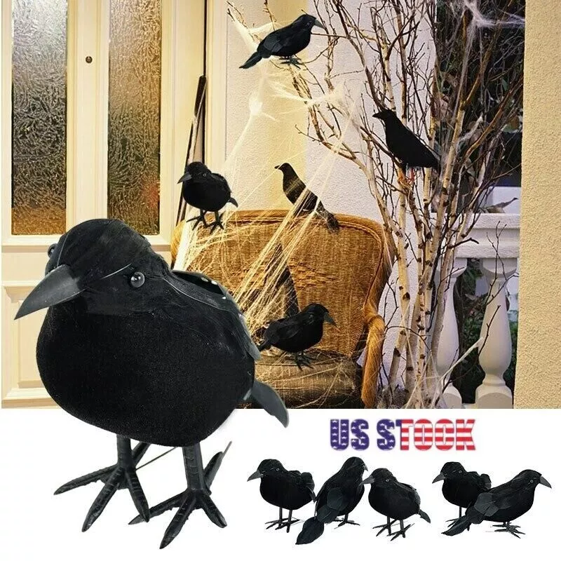 2pcs Crow Bird Black Ravens Fancy Dress Prop Halloween Animal Decor DIY ...