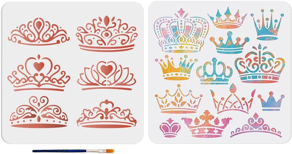 2pcs Crown Stencil 11.8×11.8inch Reusable King Queen Princess Crown ...