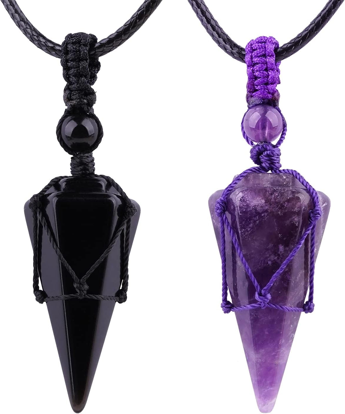 2pcs Crystal Necklace for Couple Adjustable Rope Natural Quartz Reiki ...