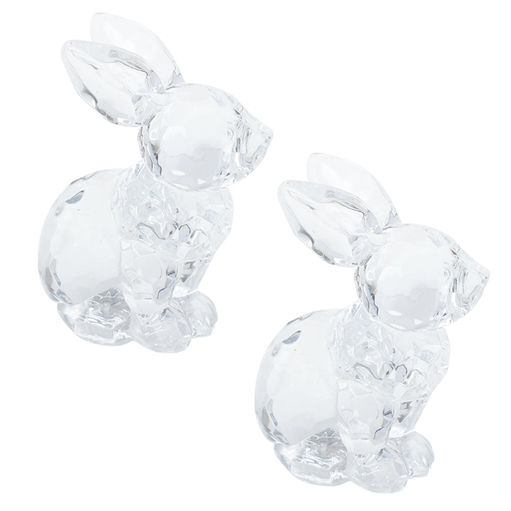 2pcs Crystal Rabbit Figurine Statue Animal Sculpture Hand Blown Acrylic ...