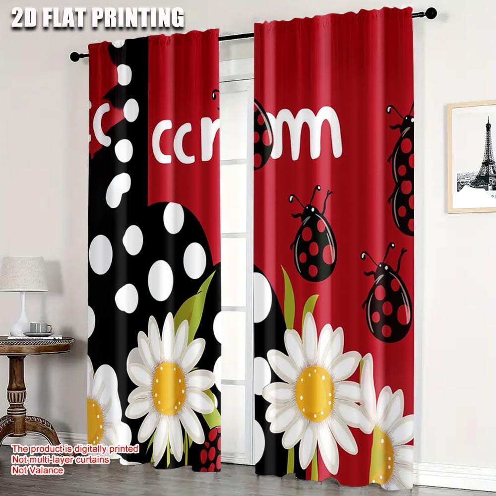 2pcs Curtain Cloth 2D plane printing Welcome Daisy Flower Polyester ...