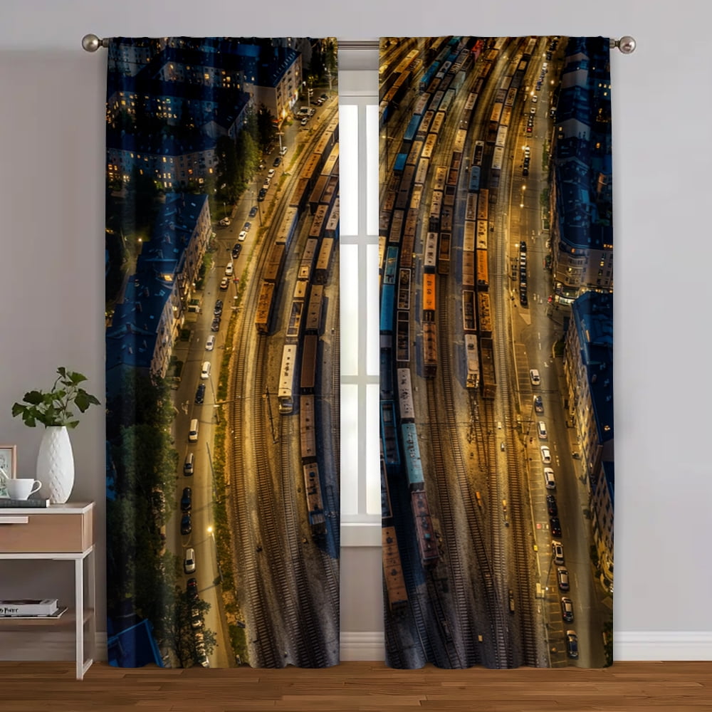 2pcs Curtain Dynamic highways and intersections Polyester Without Electricity Holiday rations ...