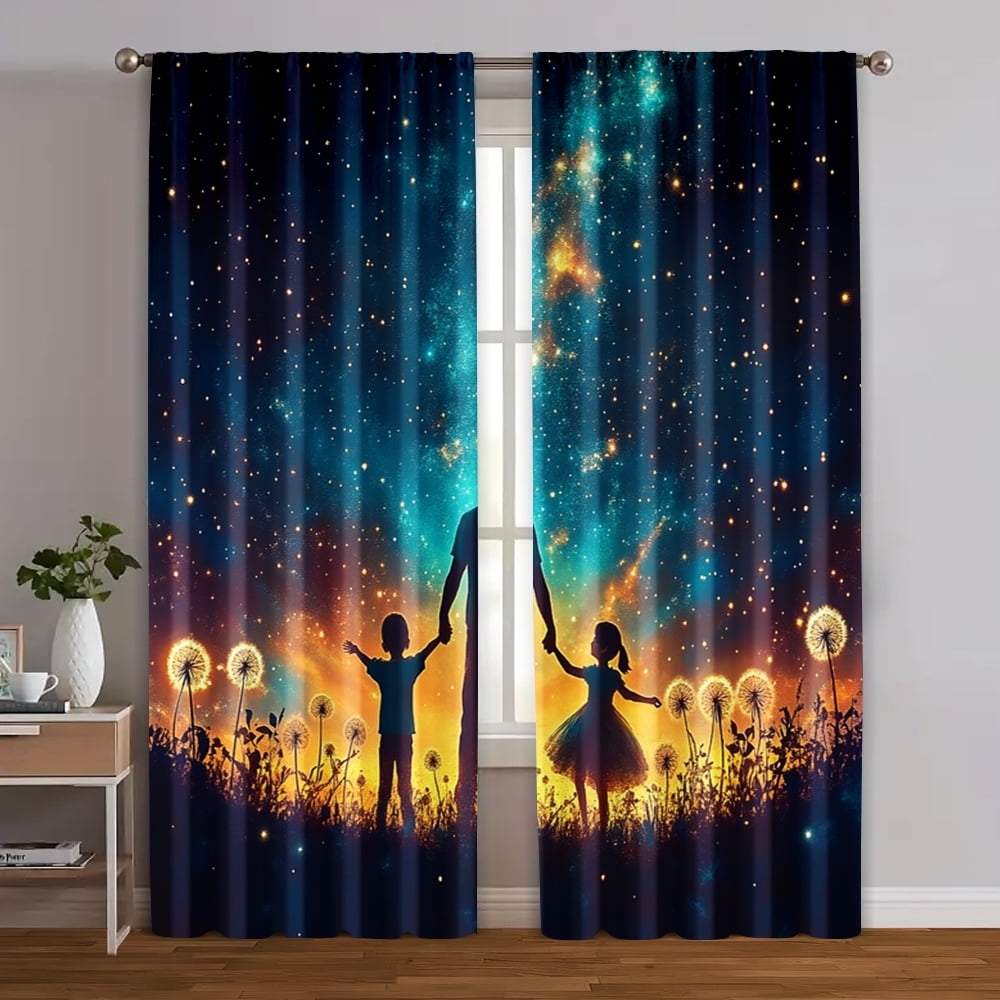 2pcs Curtain Fabric 2D print Beautiful Family Polyester rations Inside ...