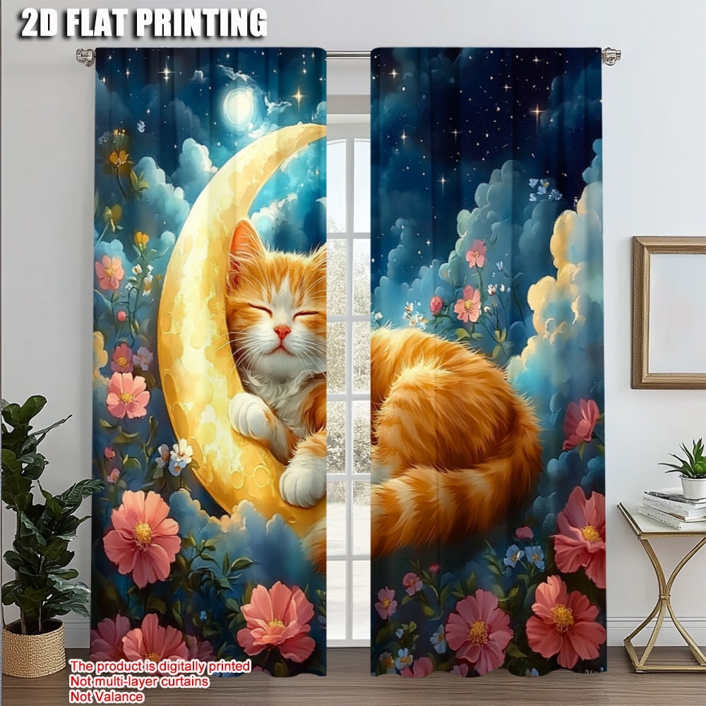 2pcs Curtain Fabric 2D print Cat Versatile Polyester Fabric Versatile ...