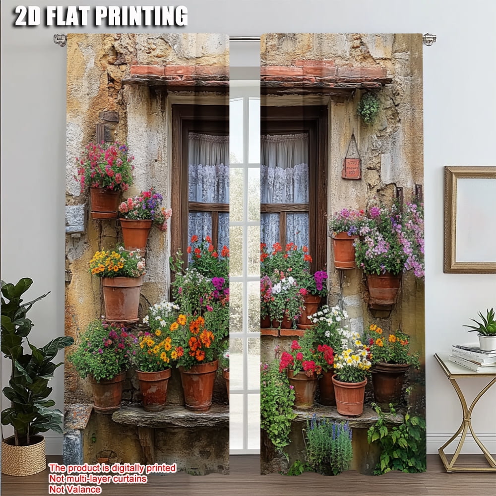2pcs Curtain Fabric 2D print Flower Landscape Versatile Fabric rations ...