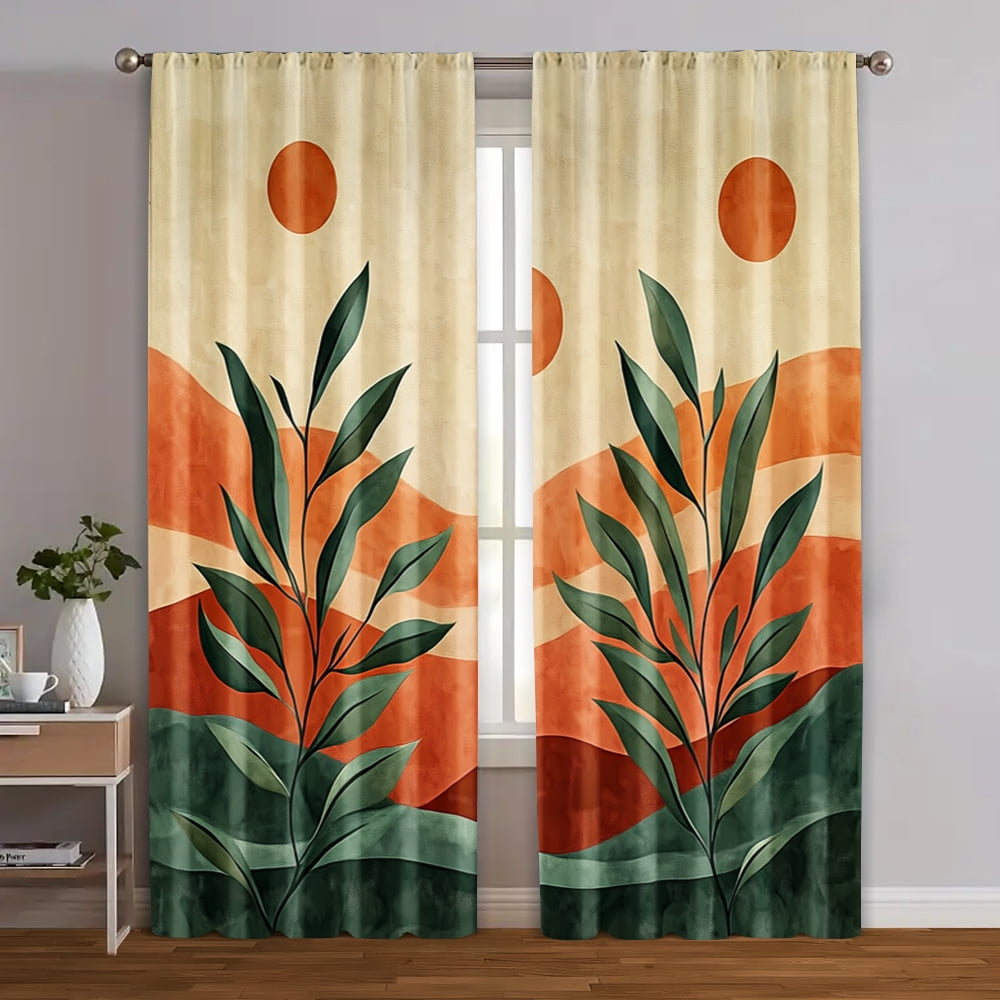 2pcs Curtain Popular 2D print Bohemian minimalist plant geometry1 ...
