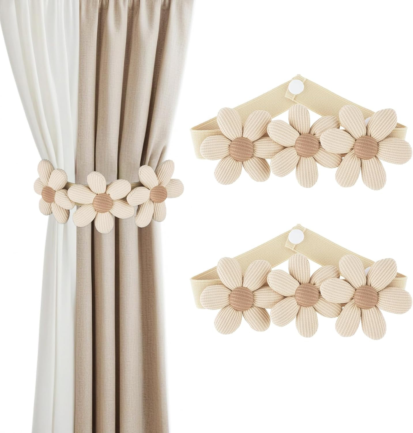 2pcs Curtain Tiebacks: Flower curtain buckles for draperies, beige ...