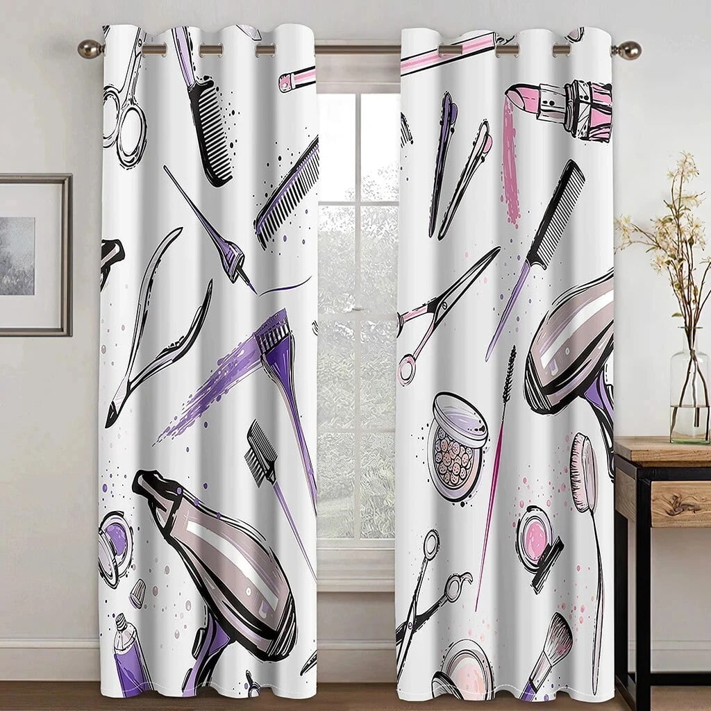 2pcs Curtains For Beauty Salons Simple Red Lips Makeup Brush Grommet ...