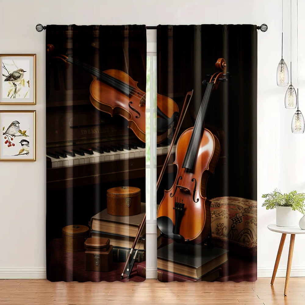 2pcs Curtains Violin and cello and piano music instrumental theme Light ...