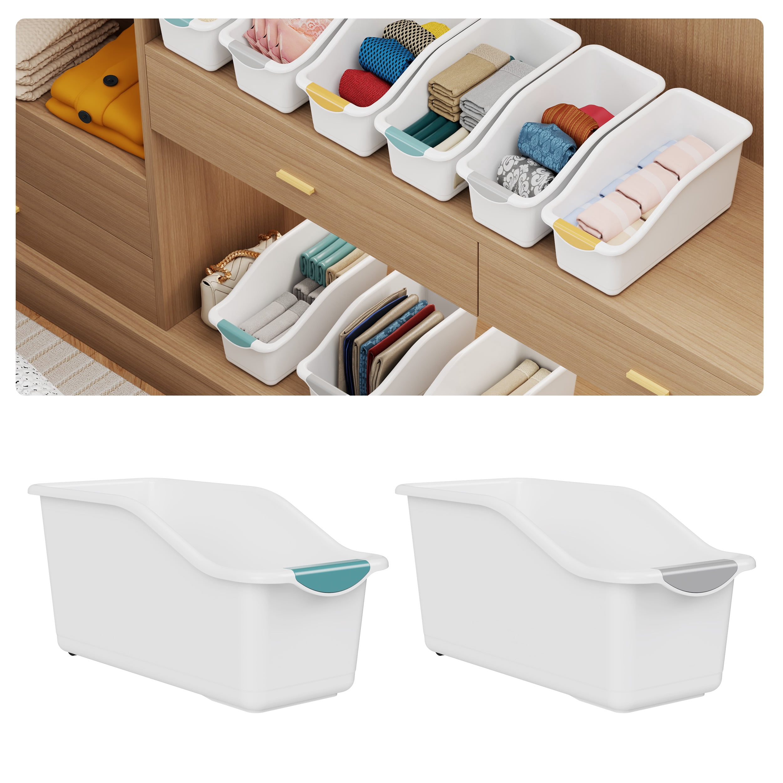 2pcs Curved Design Storage Boxes - Heavy-Duty Plastic Organizer, White ...