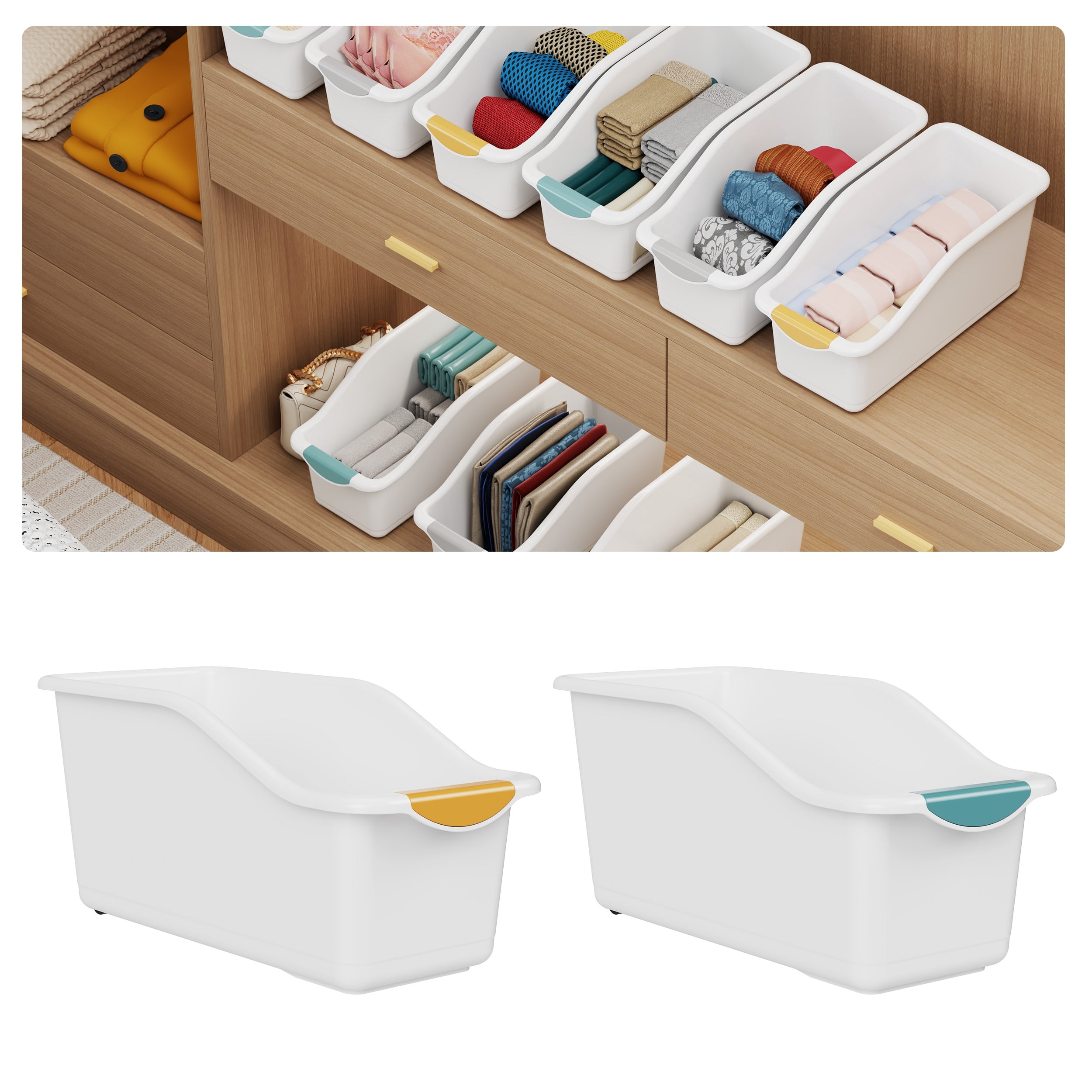 2pcs Curved Design Storage Boxes - Heavy-Duty Plastic Organizer, White ...