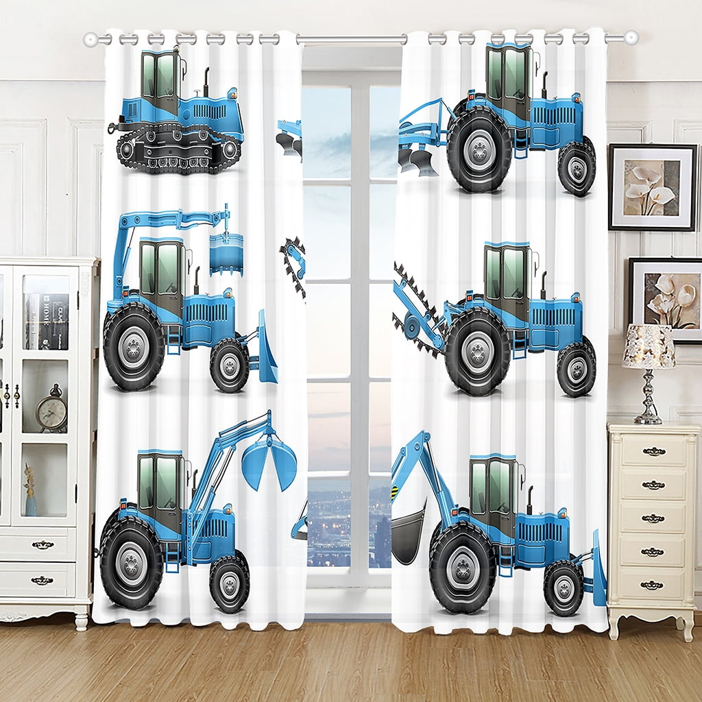 2pcs Cute Cartoon Car Truck Excavator Kids Boy Curtains Window ...