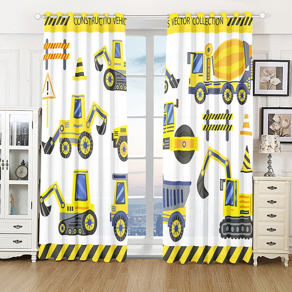 2pcs Cute Cartoon Car Truck Excavator Kids Boy Curtains Window ...