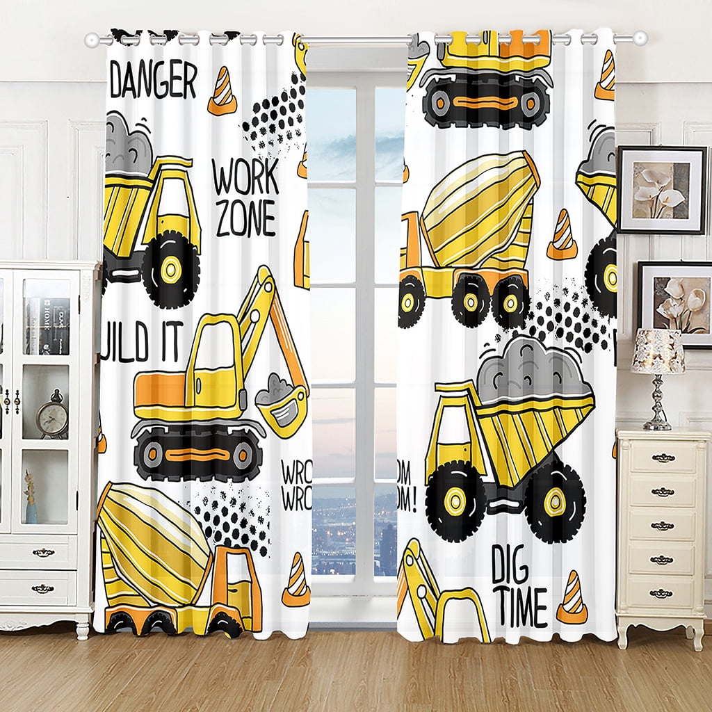 2pcs Cute Cartoon Car Truck Excavator Kids Boy Curtains Window ...