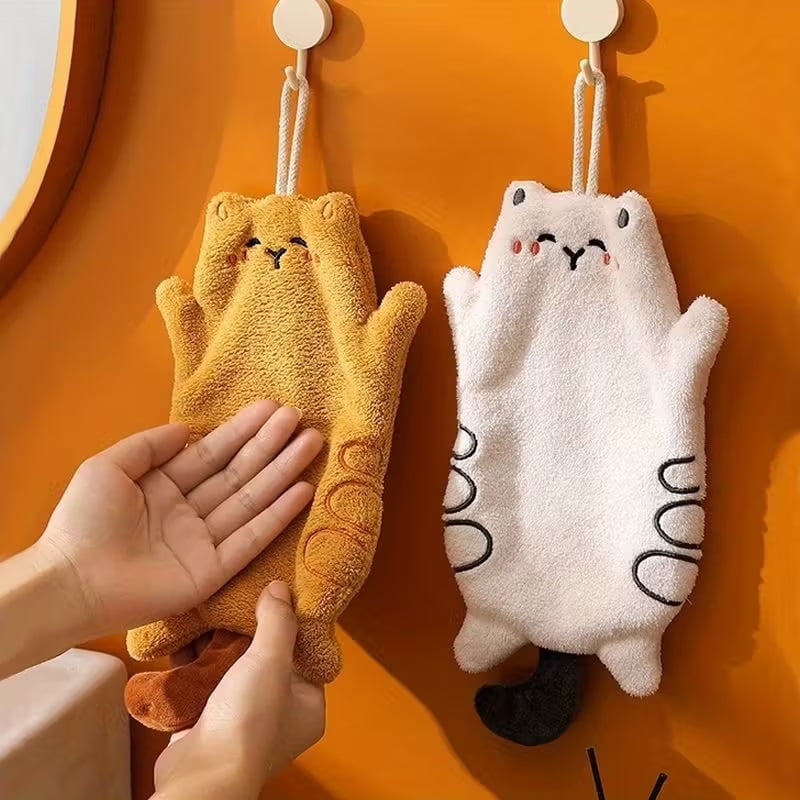 2pcs Cute Cartoon Kitten Hand Towels - Thickened Absorbent Cleaning ...