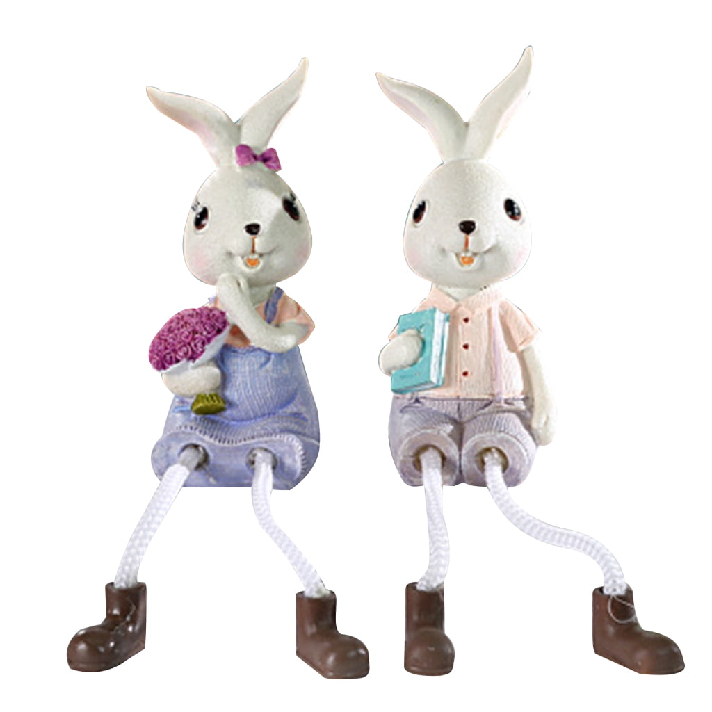 2pcs Cute Easter Rabbit Bunny Ornaments Micro Landscape Figurine Resin ...