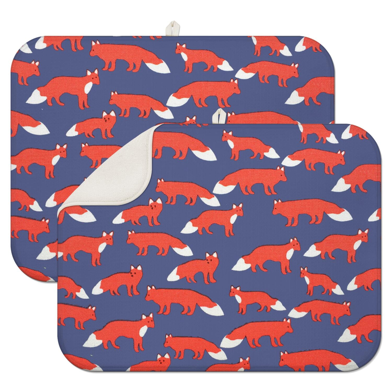 2pcs Cute Fox & Tree Drying Mat - 3-Layer Heat Resistant Absorbent ...