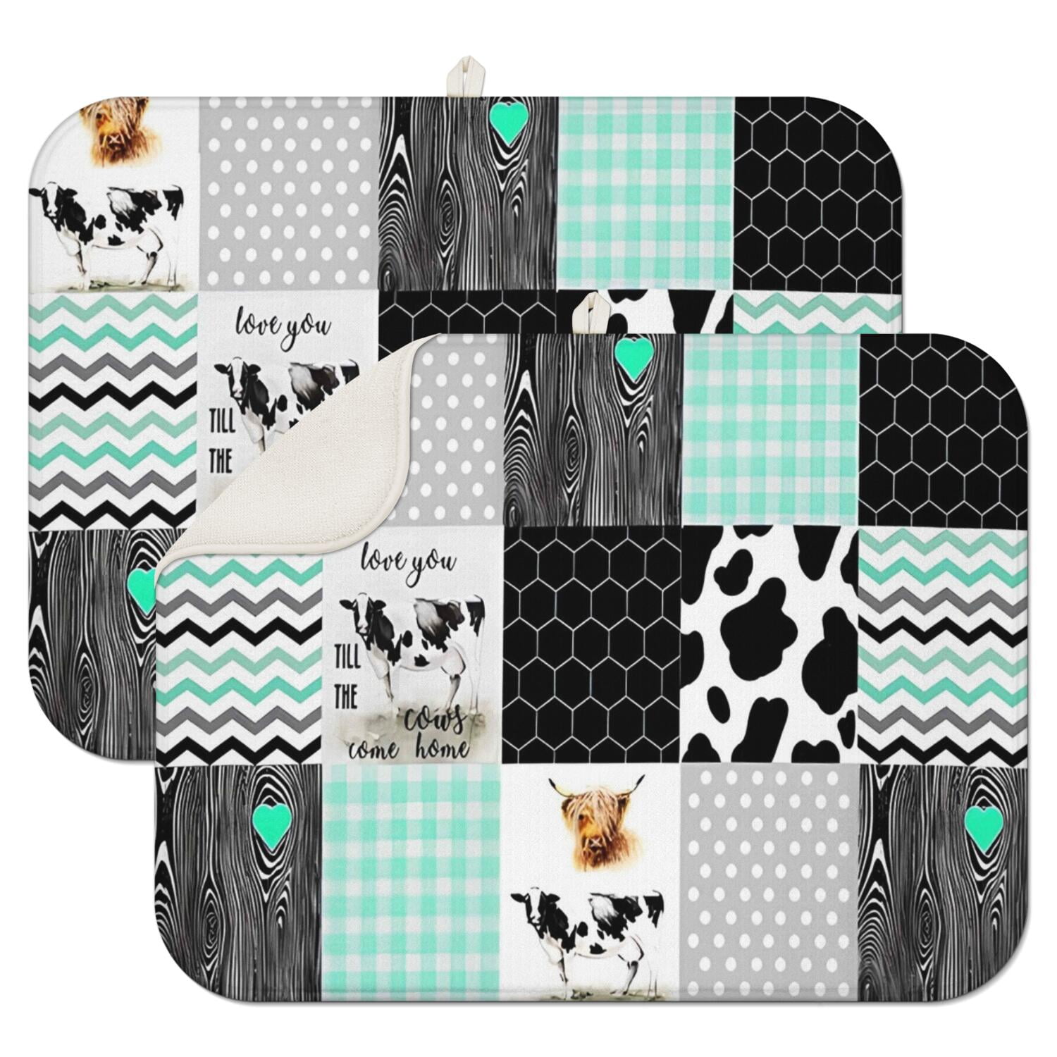 2pcs Cute Highland Cow Drying Mat for Dishes - Thick 3-Layer Absorbent ...