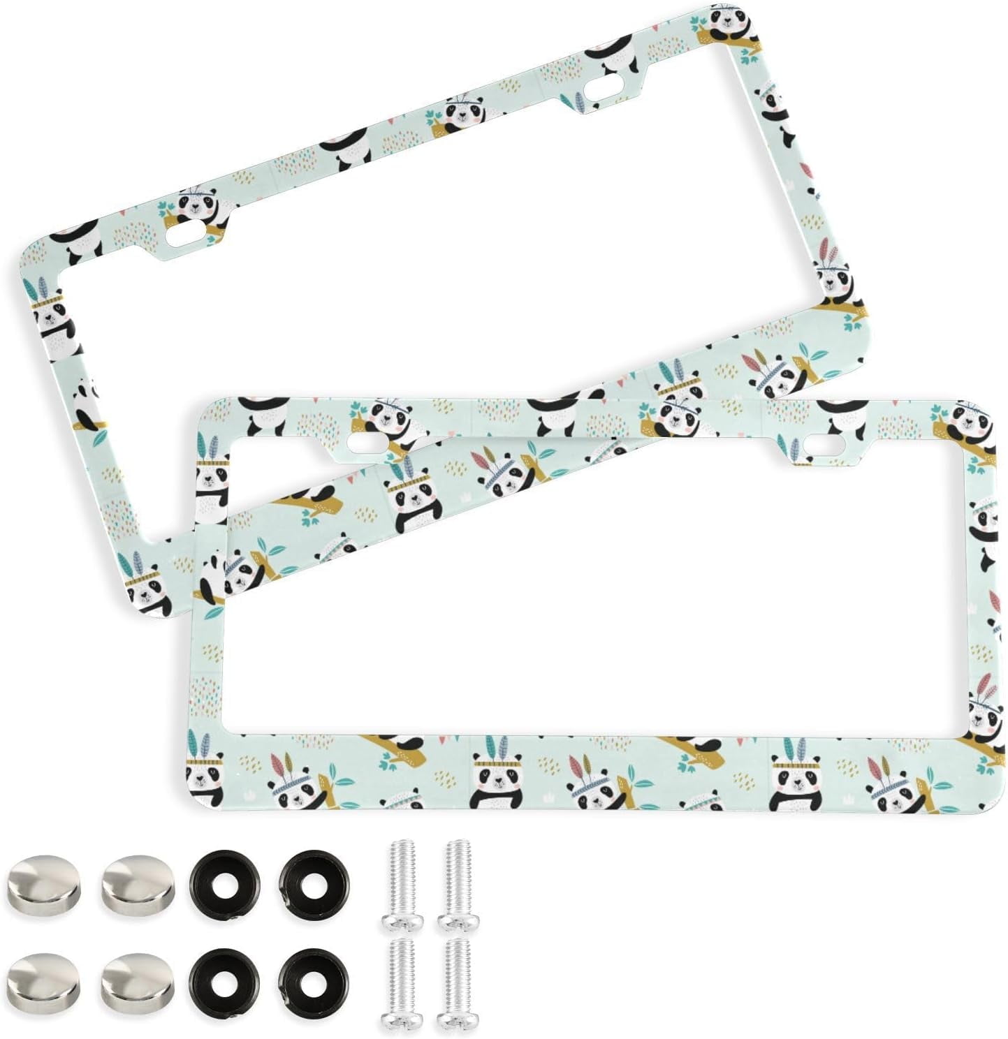 2pcs Cute Pandas License Plate Frame for Car Accessories Rustproof ...