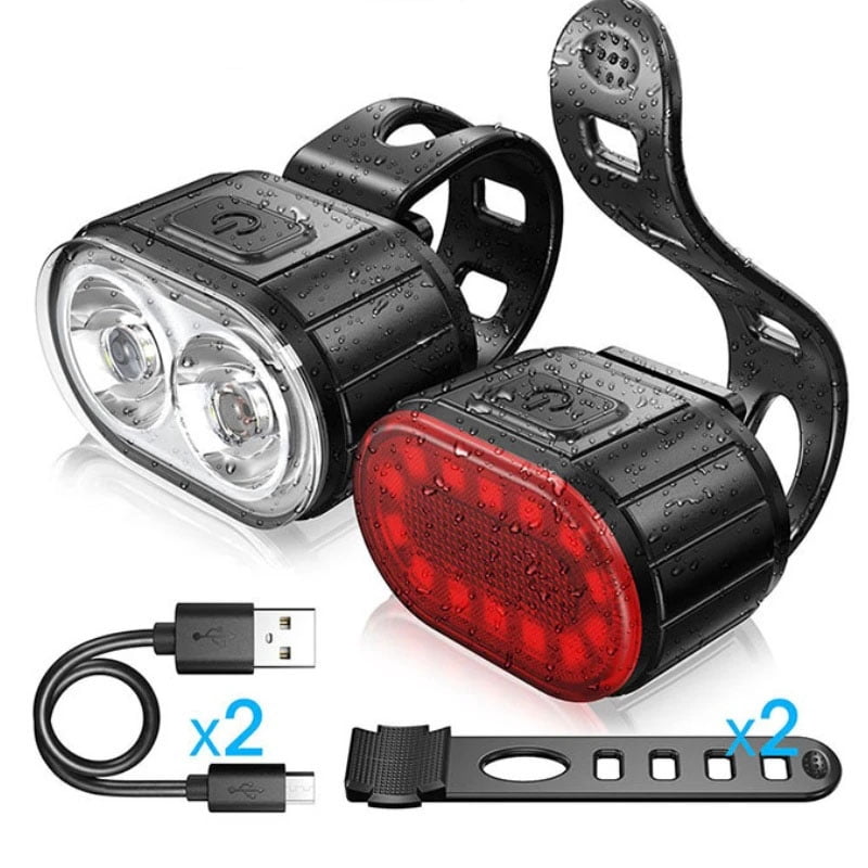 2pcs Cycling Bicycle Front Rear Light Set Bike USB Charge Headlight ...