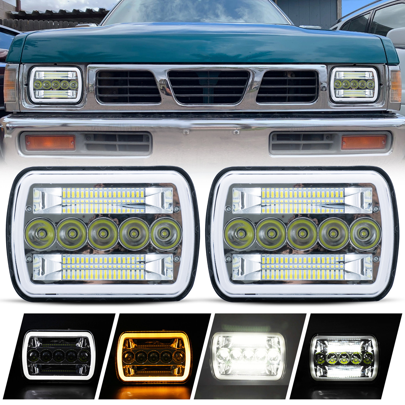 2pcs DOT/SAE 7x6 5x7 Inch Rectangular Aluminum Housing Clear PC Lens ...