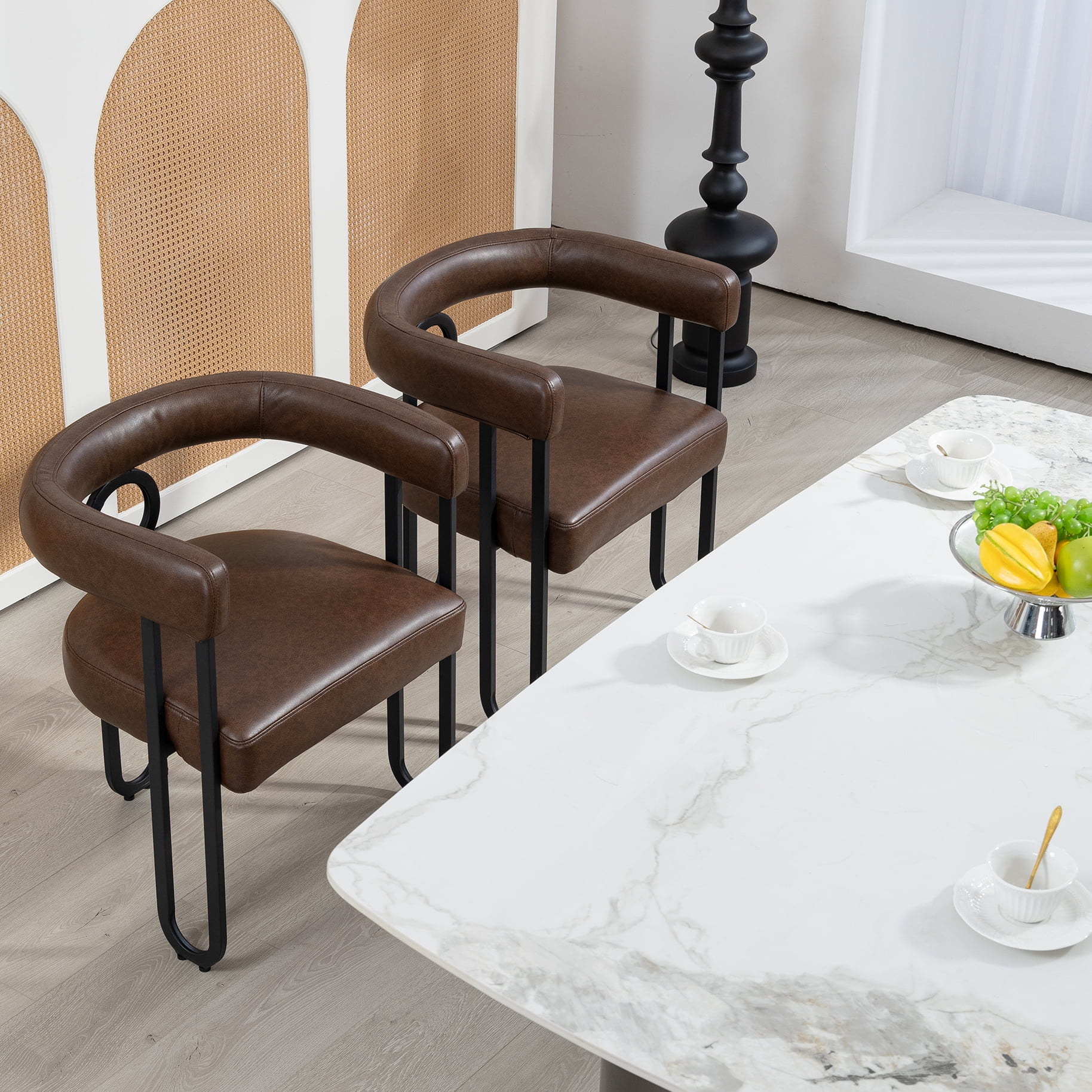2pcs Dark Brown Pu Kitchen Side Chairs. Modern Stylish With Cushion ...