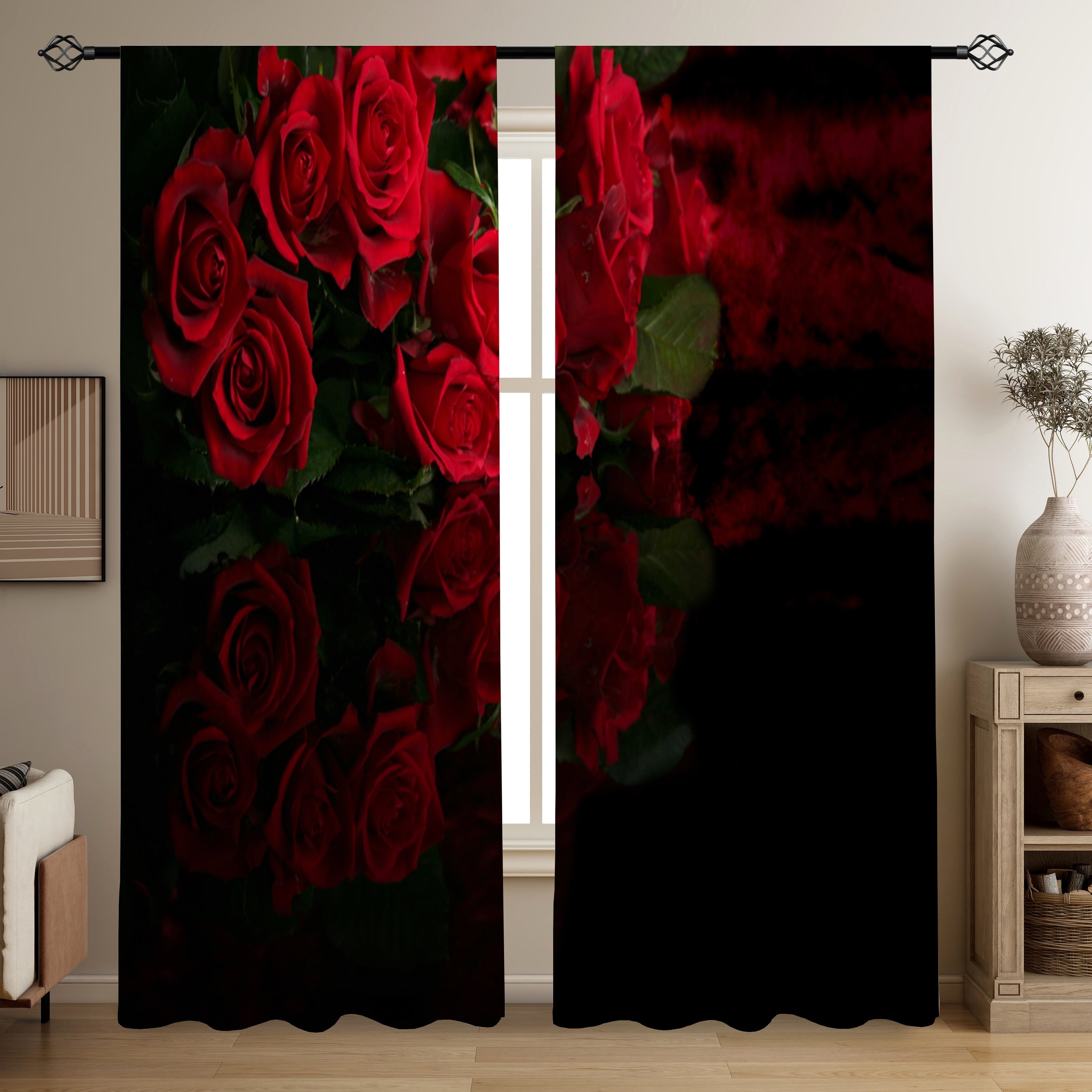 2pcs Dark Night Saffron Black Color HD Digital Printed Curtains Home r Living Room Bedroom Rod ...