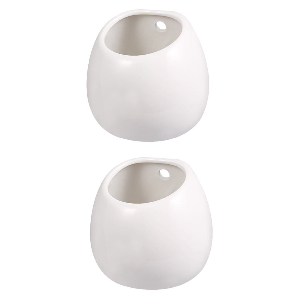 2pcs Decorative White Ceramic Flower Pots Wall Hanging Succulents ...