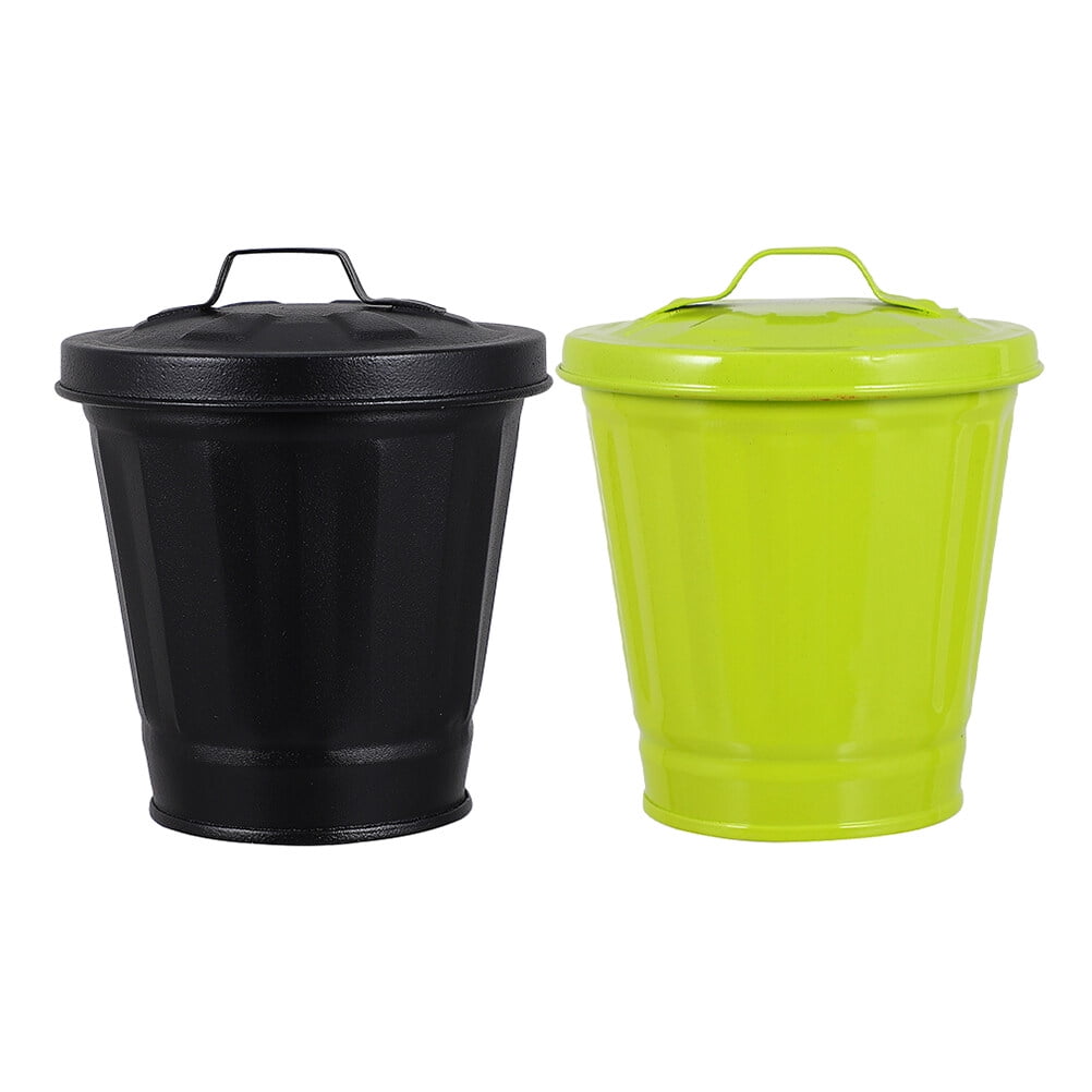 2pcs Desktop Iron Trash Can Tiny Trash Can Waste Garbage Bin for ...