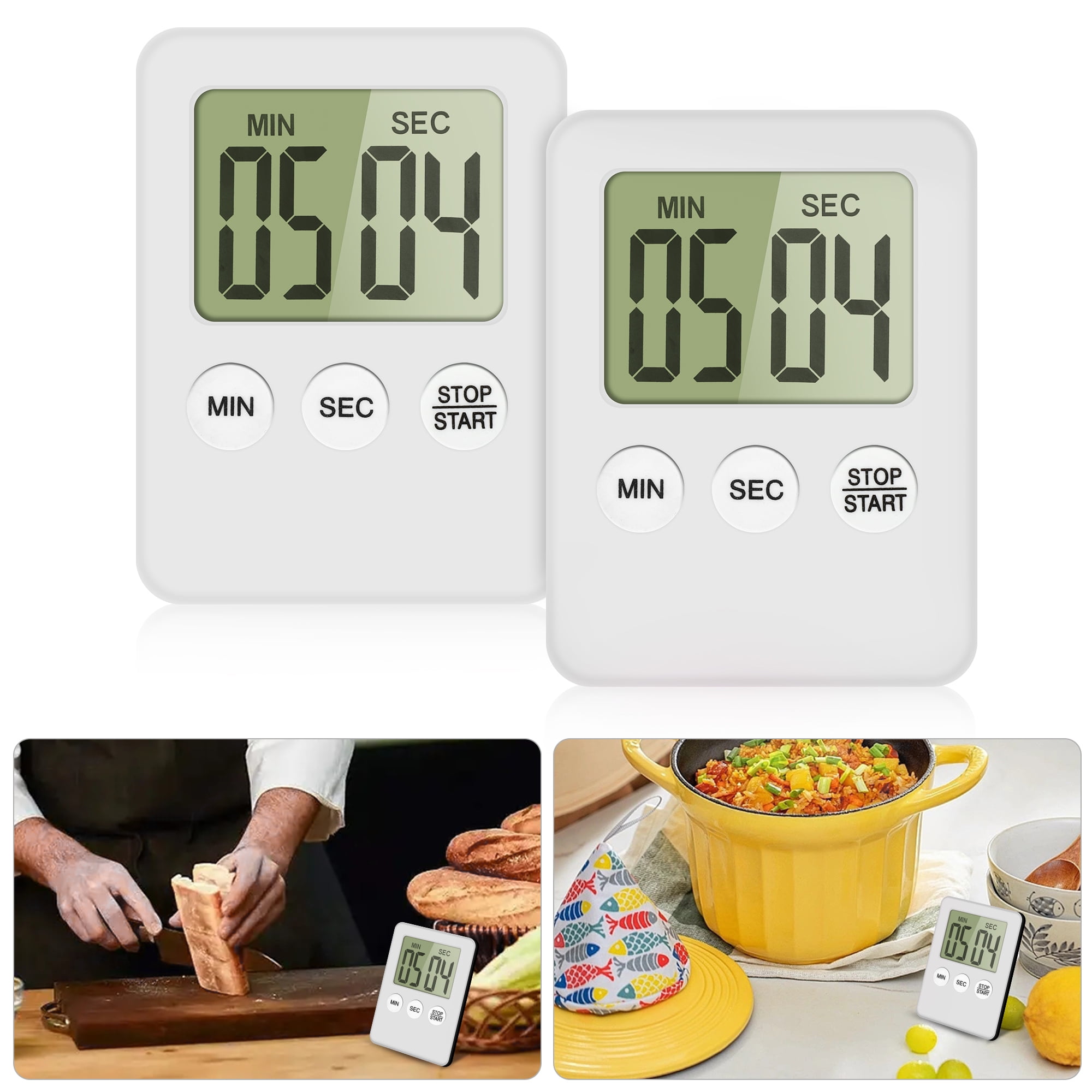 TSV 2pcs Digital Kitchen Timers, Magnetic, Large LCD, Loud Alarm, for ...