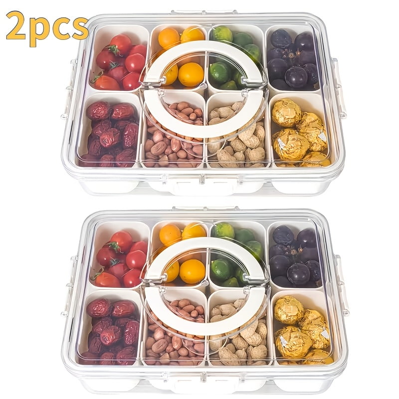 2pcs Divided Snack Box Container Tray with Lids, Portable PP Plastic ...