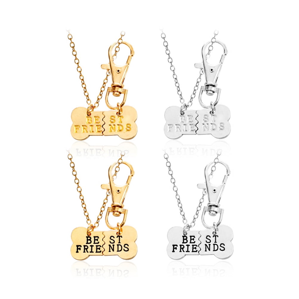 2pcs Dog Bone Design Charm Necklace Keychain Friendship Jewelry (Silver ...