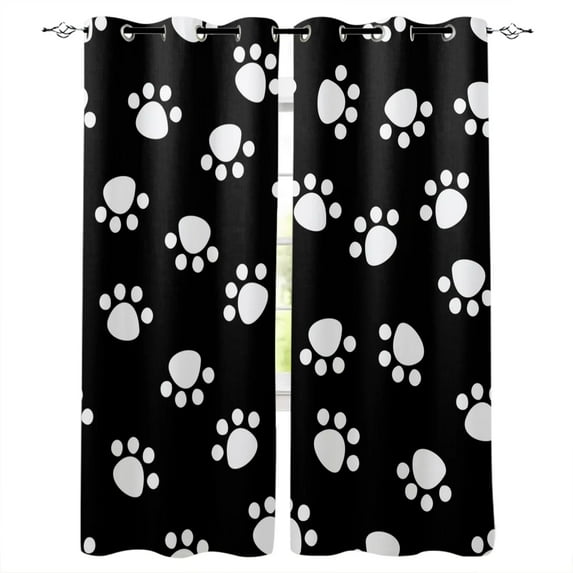 2pcs Dog Paw Black Paw Print Puppy Grey Footprint Window Curtains ...